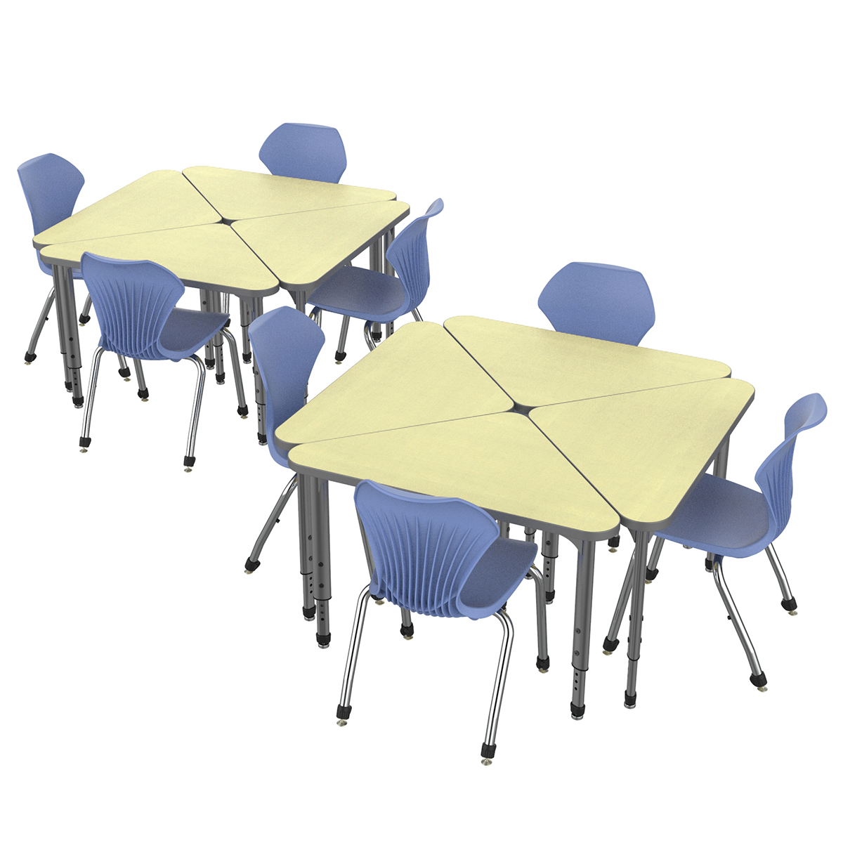 8 pk. - Apex Series Triangle Student Desks & 14" Apex Chairs | Schools In