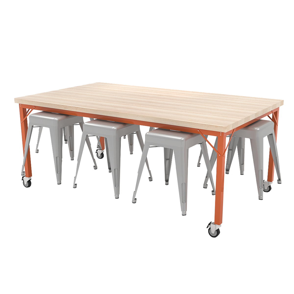 Brainstorm Workbench 42"W x 72"L x 30"H & Eight 18" Stools | Schools In