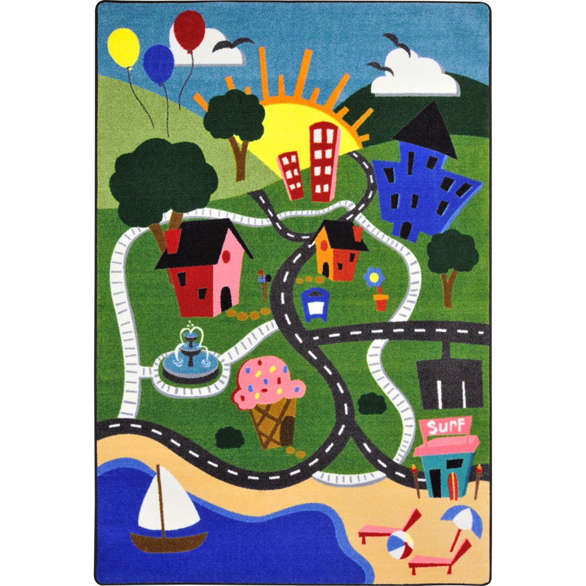 Happy Town Rug - Rectangle - 5' 4"W x 7' 8"L | Schools In