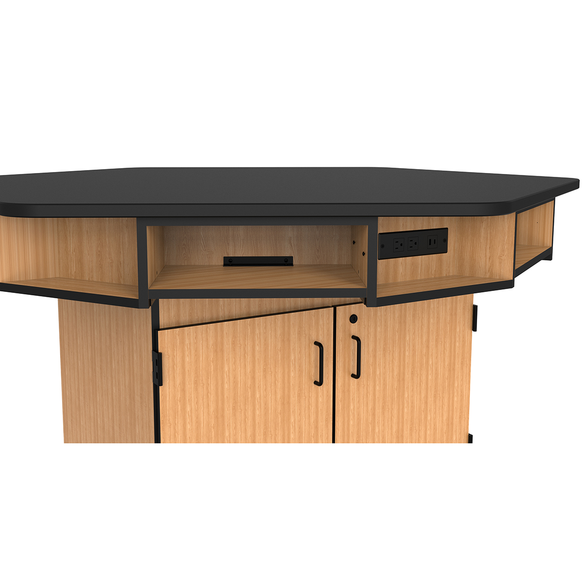 Hexagon Workstation w/ Book Boxes & Power Hubs - Chemical Resistant Top ...