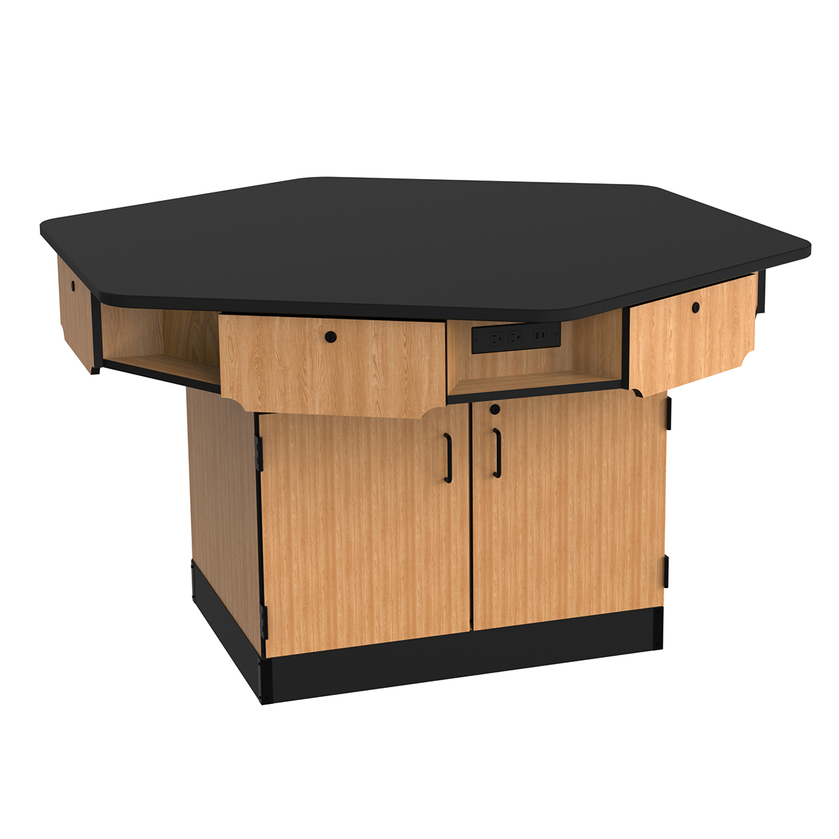 Hexagon Workstation w/ Drawers & Power Hubs - Chemical Resistant Top ...