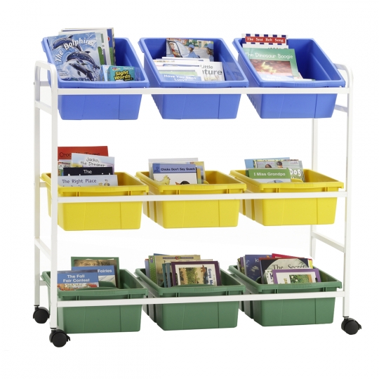 Book Browser Cart - 9 Book Tubs - 6 Divided, 3 Open - Classic Tub Combo ...