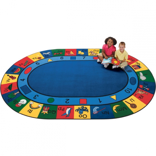 Blocks of Fun School Rug - Oval - 6' 9"W x 9' 5"L | Schools In