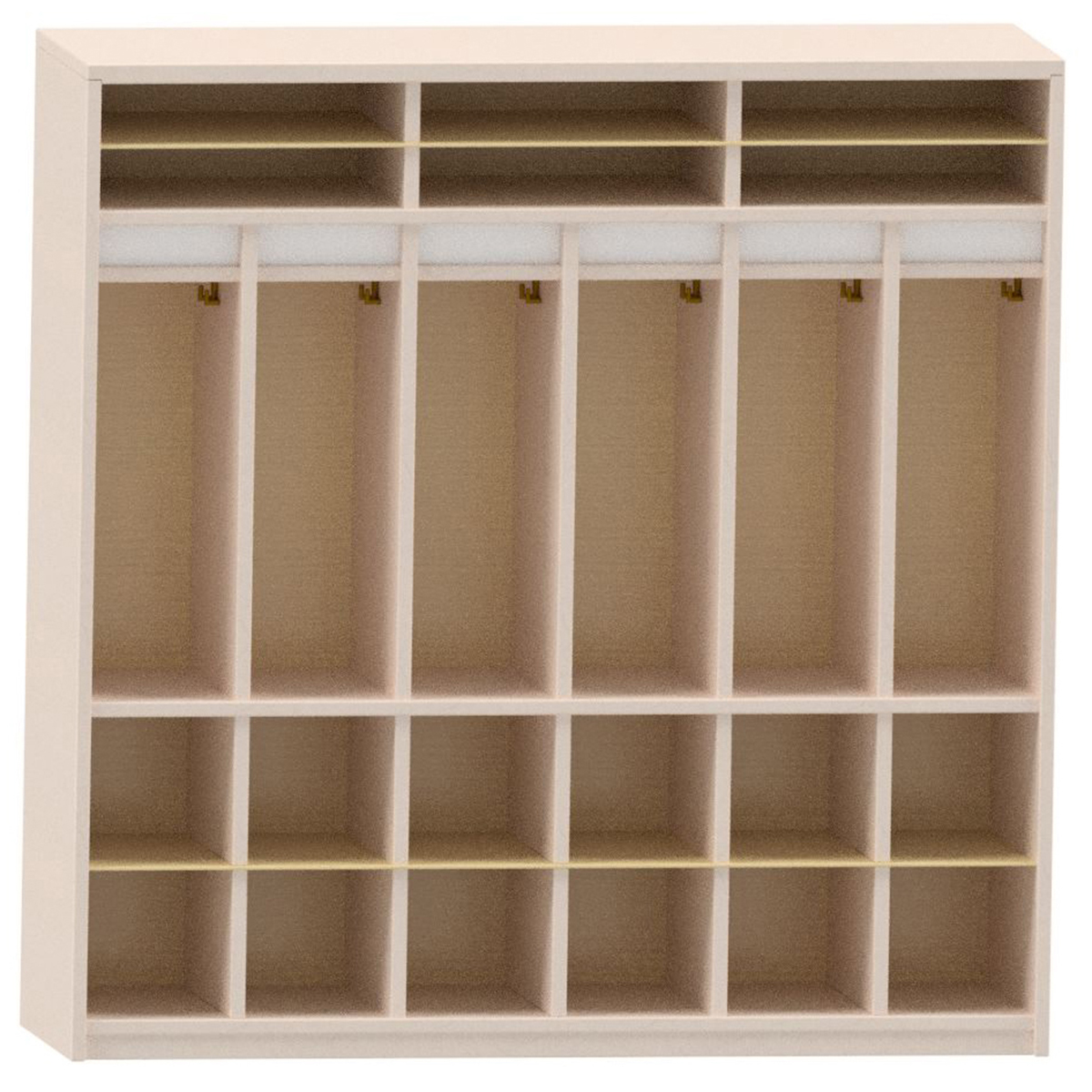 Maple Heritage Open Shelf Locker - Six Sections w/ 12 Lower Cubbies ...