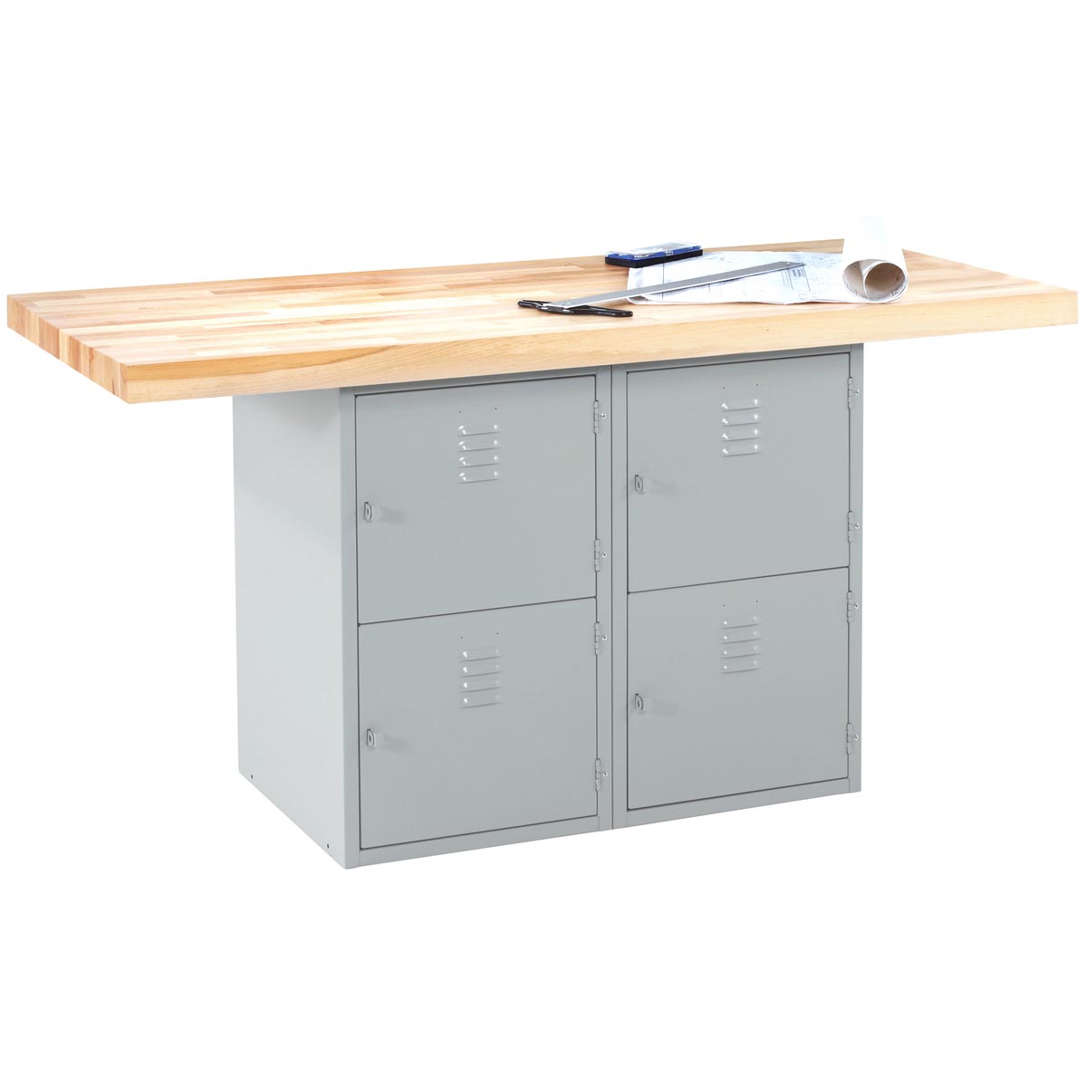 Steel Horizontal Locker Workbench - Two Stations - Four Lockers ...