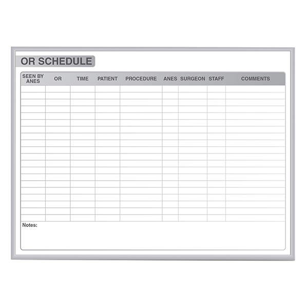 Operating Room Schedule Magnetic Whiteboard - 3'H x 4'W | Schools In