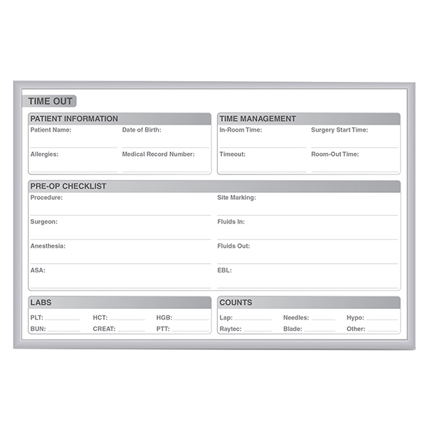 Operating Room Time Out Magnetic Whiteboard - 18"H x 24"W | Schools In