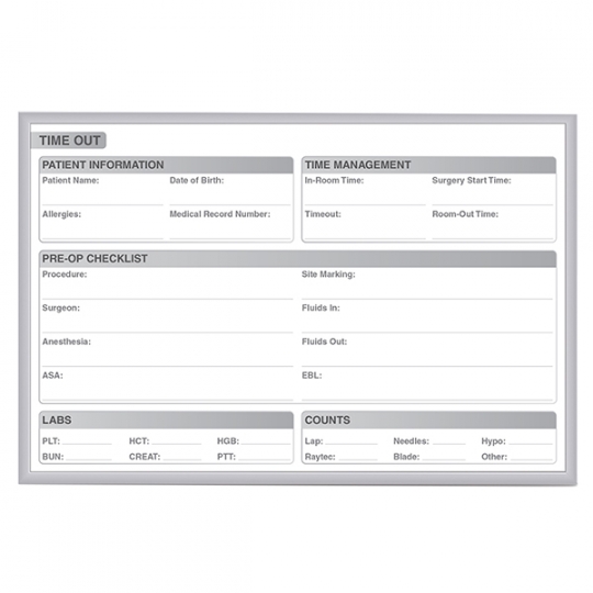 Operating Room Time Out Whiteboard - 24"H x 36"W | Schools In
