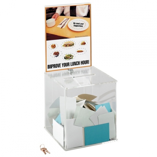 Acrylic Collection Box with Lock - 9 1/4"W x 9 1/4"D x 21"H | Schools In