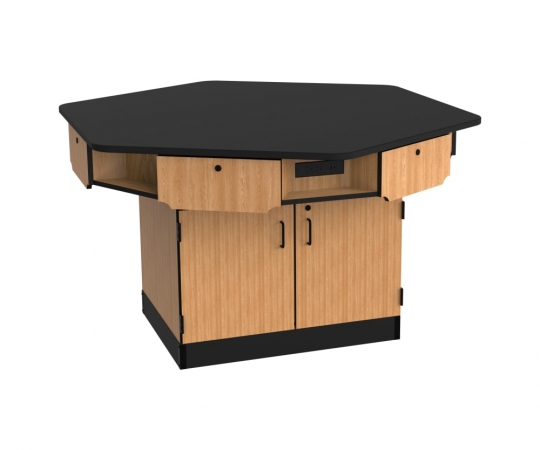 Hexagon Workstation w/ Drawers & Power Hubs - Phenolic Resin Top ...